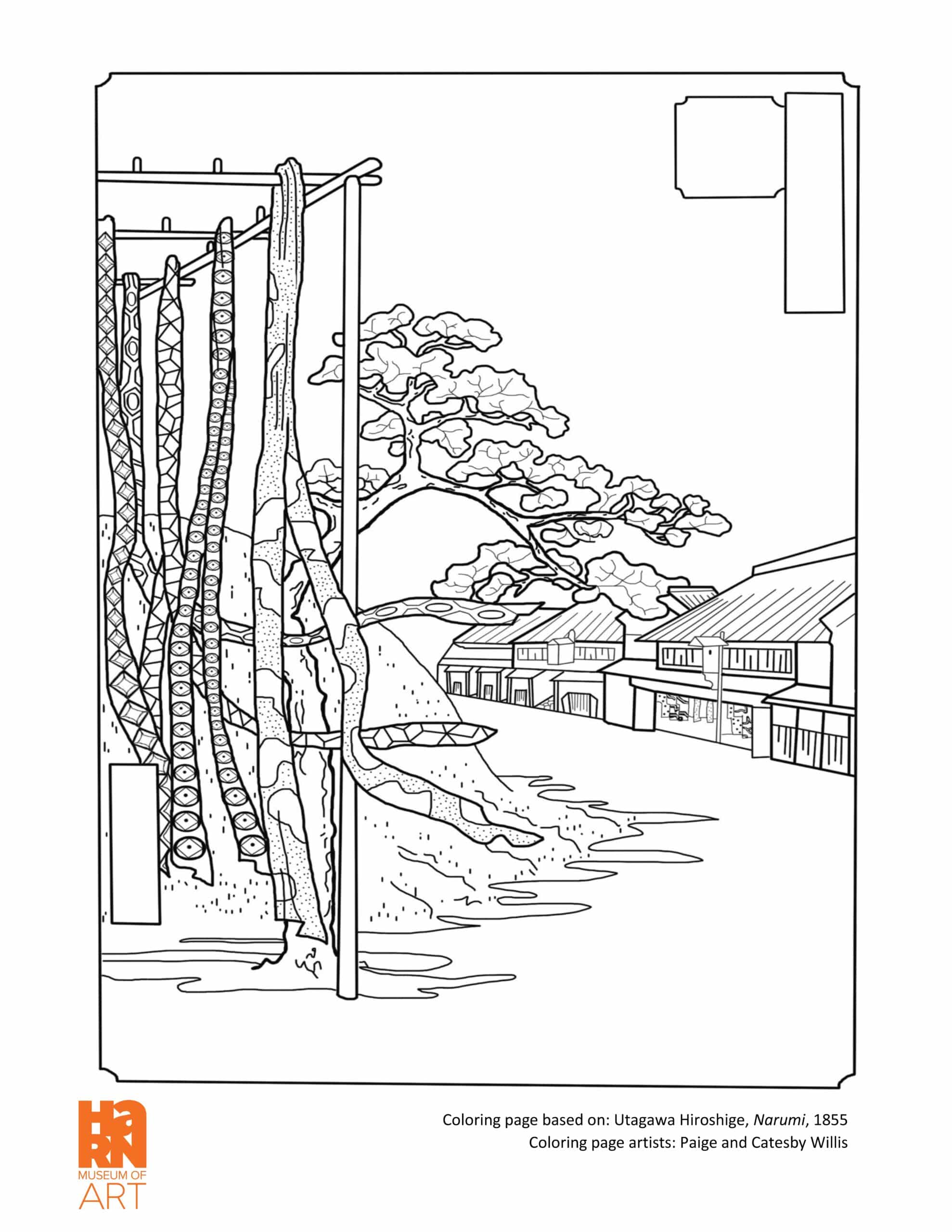 Woodblock Print Coloring Page Inspired by Utagawa Hiroshige - Harn ...
